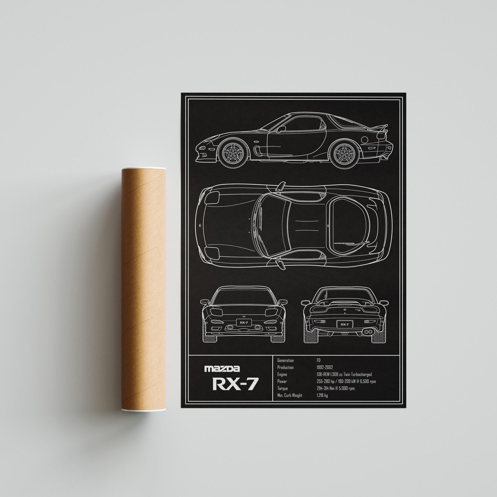 Mazda RX7 FD Blueprint Poster - Etsy