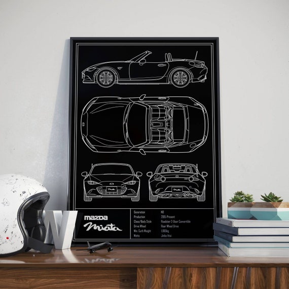 Mazda Miata ND Blueprint Poster - Etsy UK