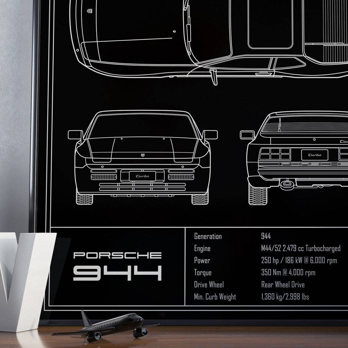 Porsche 944 Turbo Blueprint Poster - Etsy