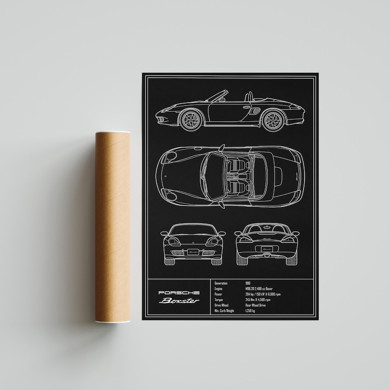 Porsche 986 Boxster Blueprint Poster - Etsy