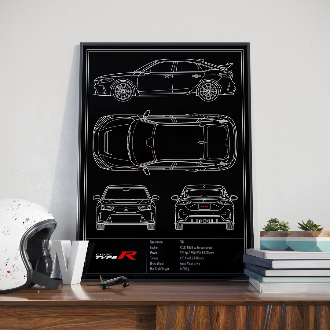 Honda Civic Type R FL5 Blueprint Poster - Etsy