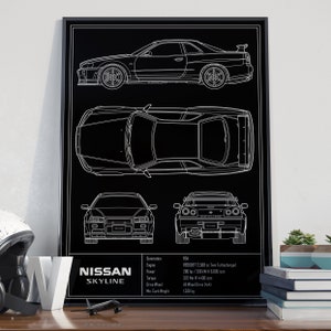 Nissan Skyline R34 GTR Blueprint Poster - Etsy Australia