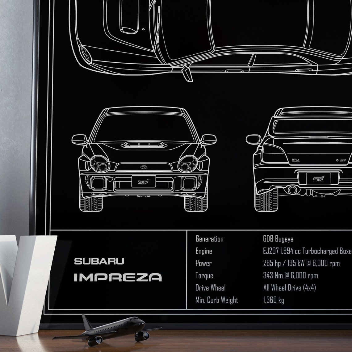 Subaru Impreza WRX STI Bugeye Blueprint Poster - Etsy