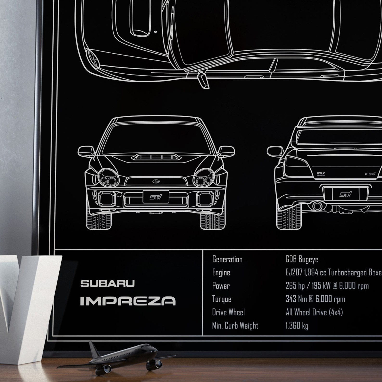 Subaru Impreza WRX STI Bugeye Blueprint Poster - Etsy