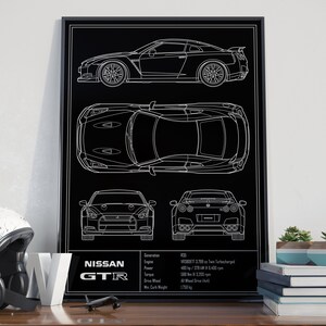 Nissan GTR R35 Blueprint Poster - Etsy Israel