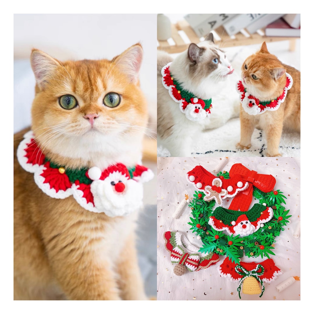 Handmade Holiday Christmas Crochet Dogs Cats Collar, Pet Party, Gift ...