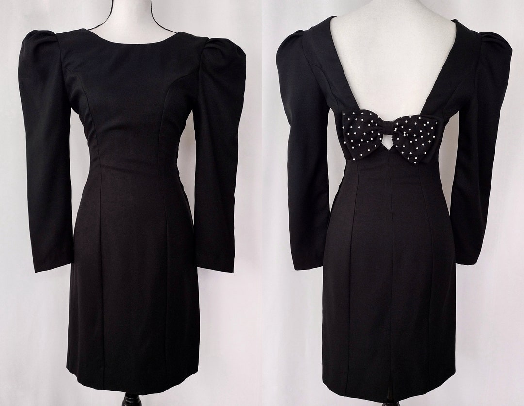 Vintage 1980s Black Puff Shoulder Open Back Sheath Dress - Etsy