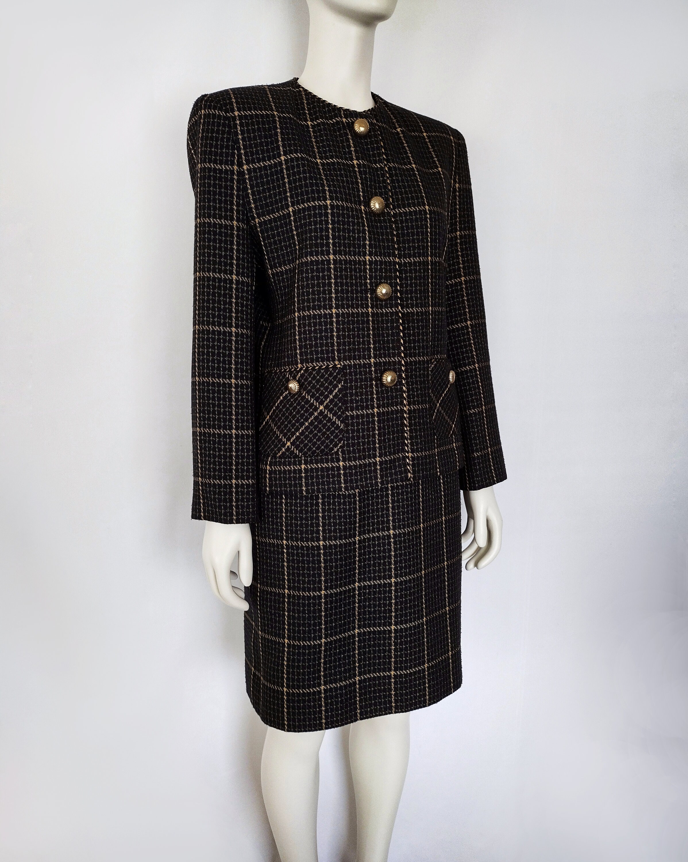 Vintage 1980s Heury Lee Black and Gold Plaid Skirt Suit Set - Etsy