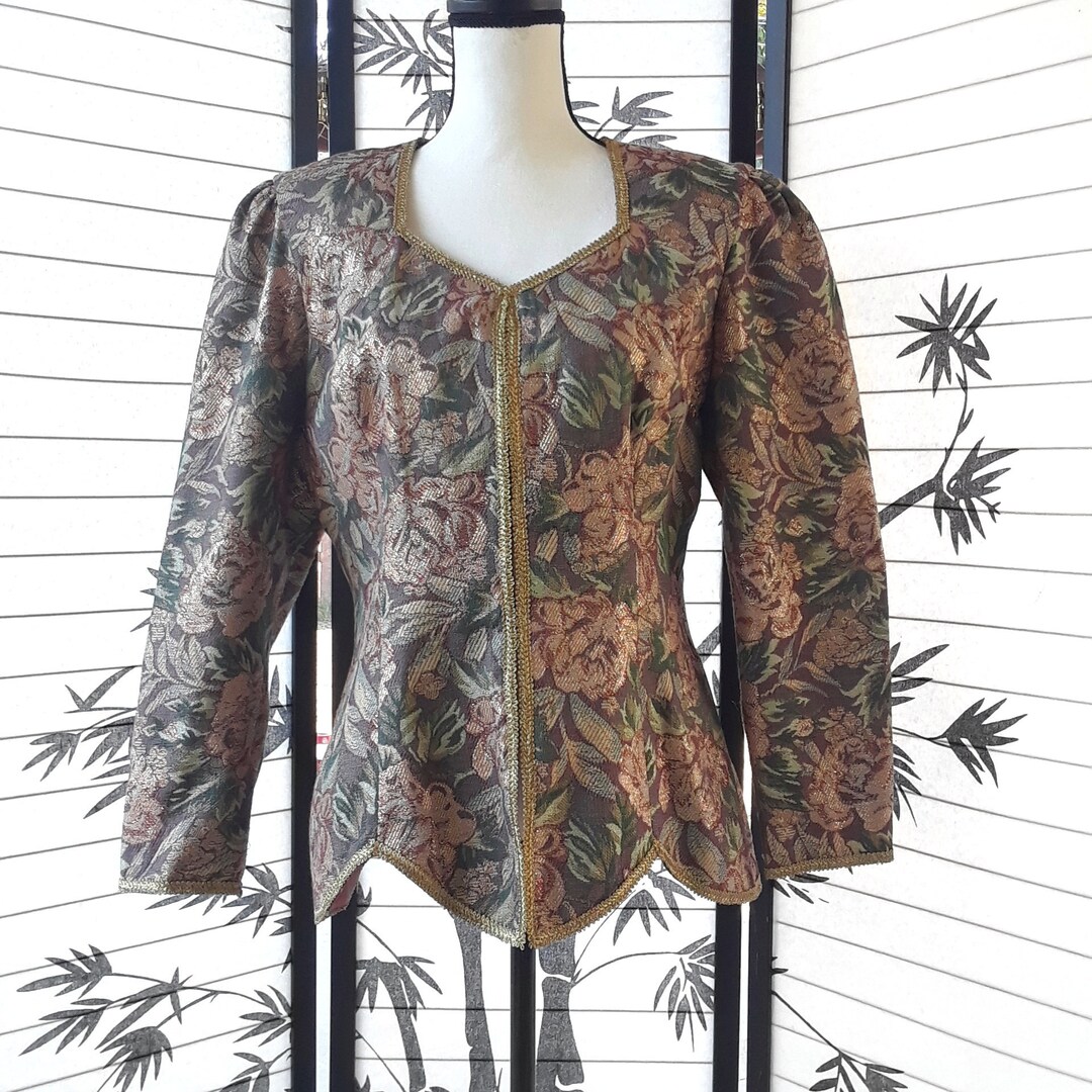 80s/90s Rococo Renaissance Metallic Brocade Zip up Jacket L/XL - Etsy