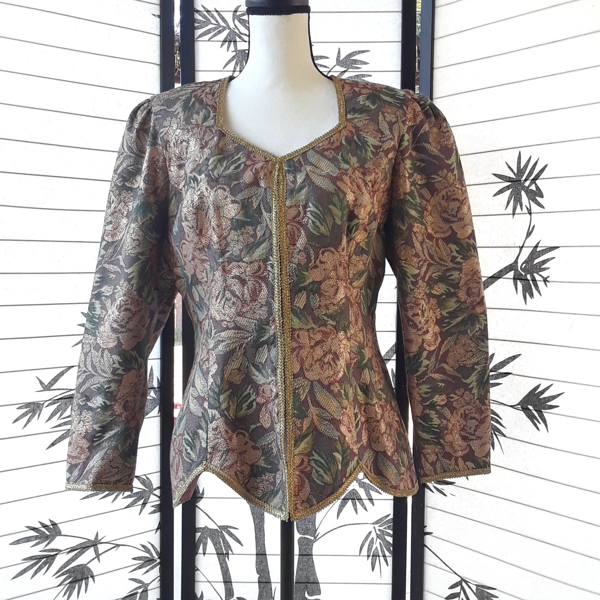 80s/90s Rococo Renaissance Metallic Brocade Zip up Jacket L/XL - Etsy