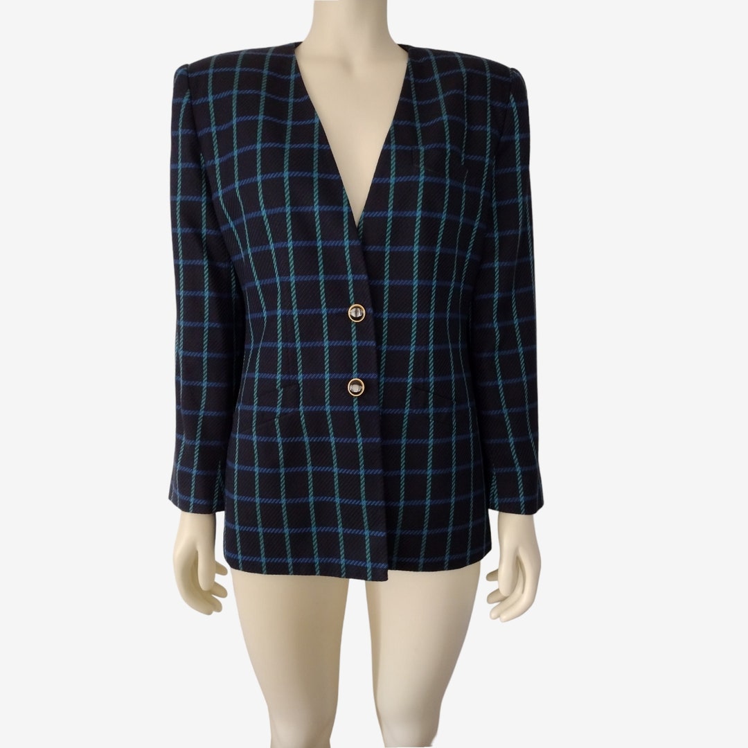 Vintage 1990s Michelle Stuart Plaid Tailored Blazer Jacket Size 8 ...