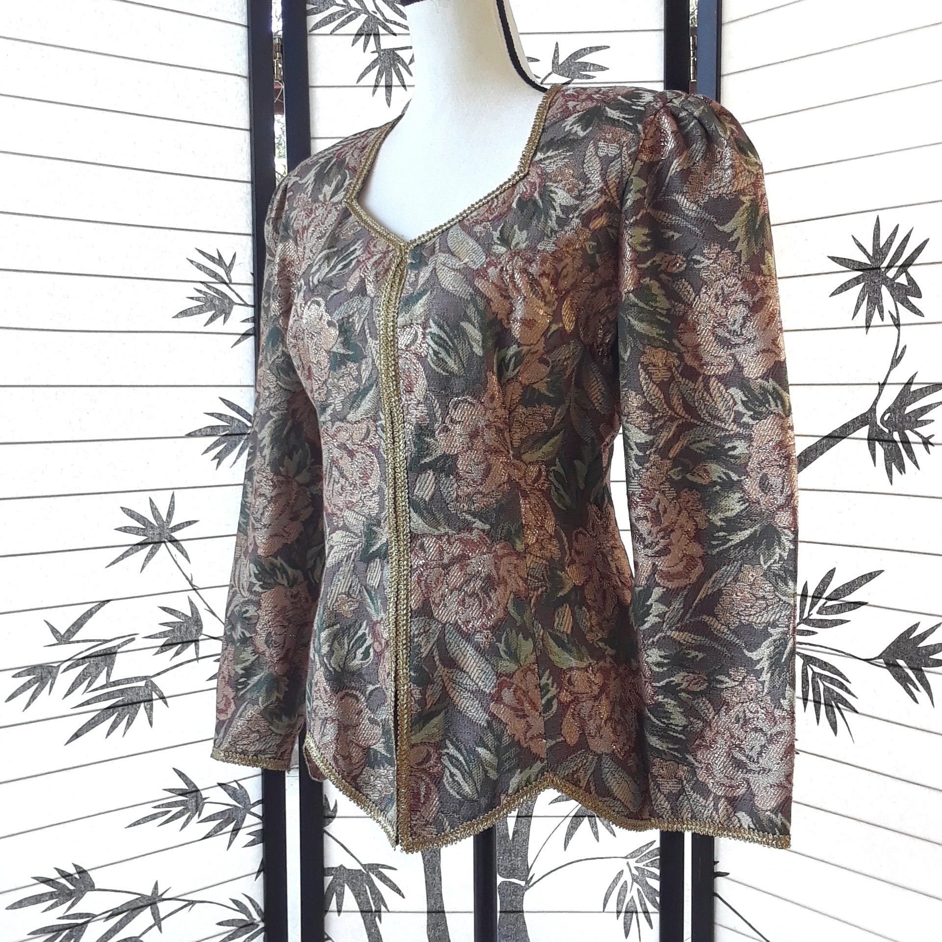 80s/90s Rococo Renaissance Metallic Brocade Zip up Jacket L/XL - Etsy