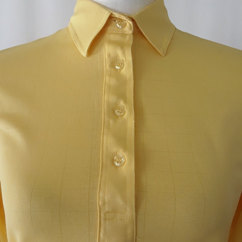 Vintage 1970s Yellow Knit Grid Pattern Collared Blouse - Etsy