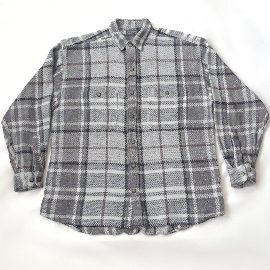 1990s Vintage Raw Rags Oversized Fit Gray Plaid Shirt Size L - Etsy