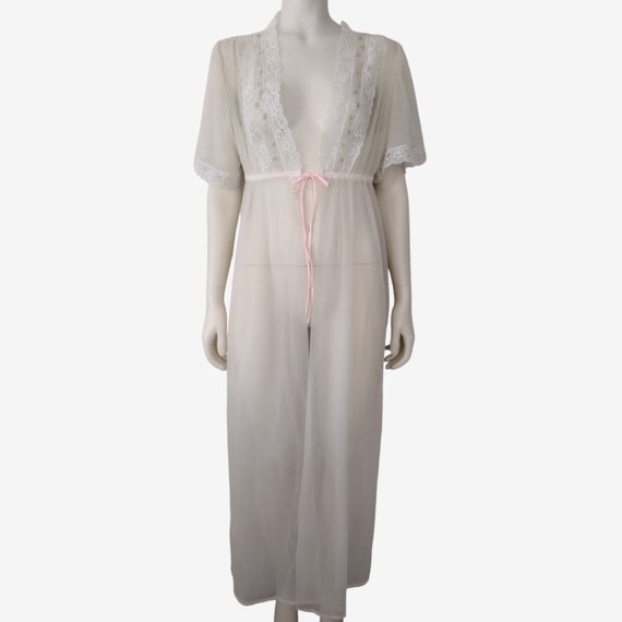 Vintage 1980s Ivory Nylon Lace Peignoir and Nightgown… - Gem