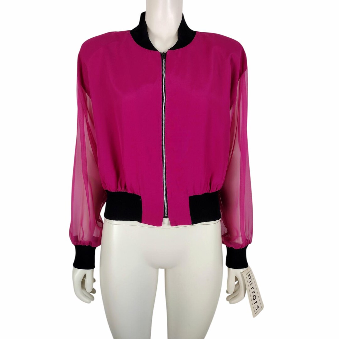 Vintage 1980s NWT Fuchsia Pink Sheer Sleeve Zippered Jacket Size M - Etsy