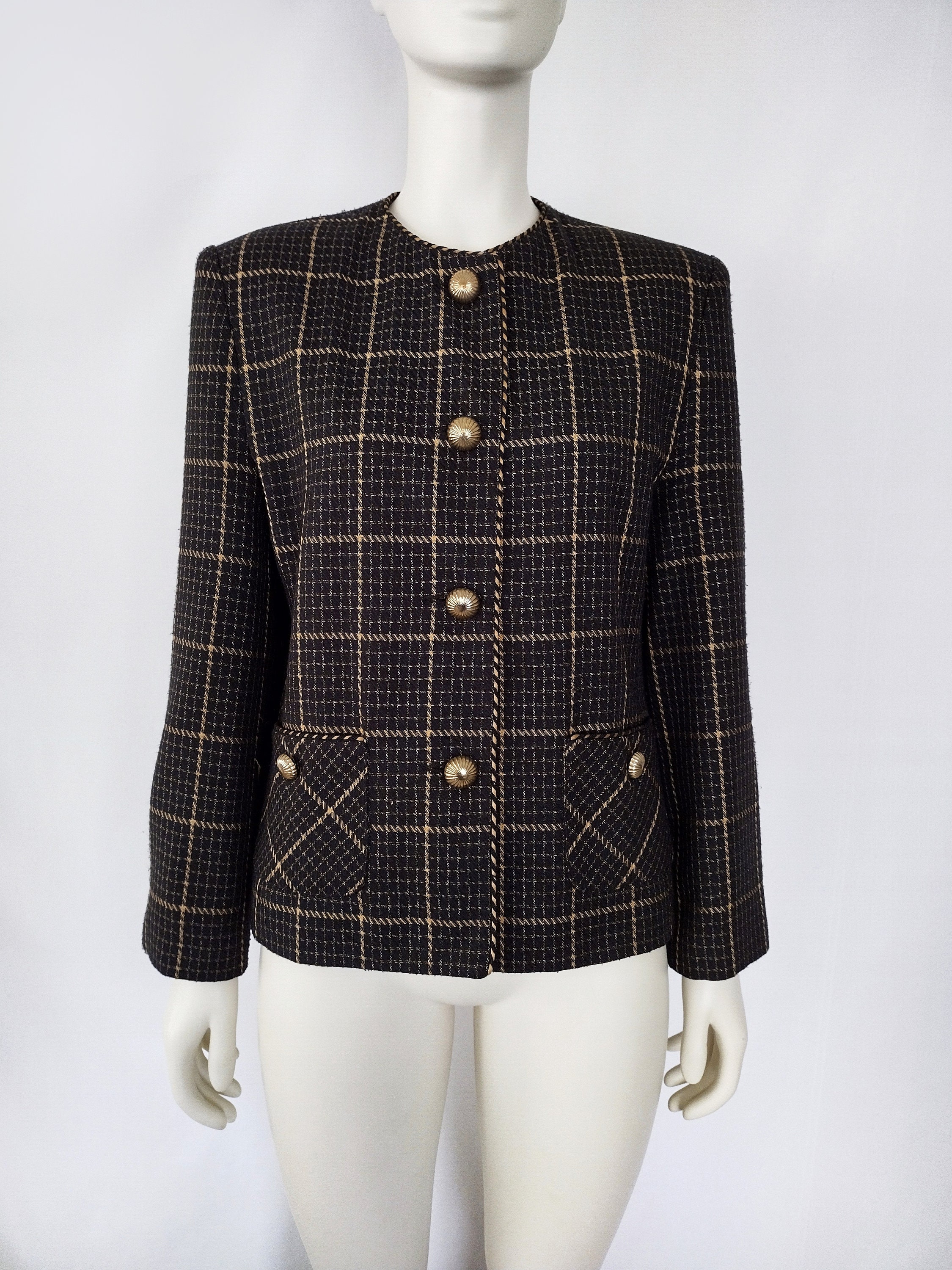 Vintage 1980s Heury Lee Black and Gold Plaid Skirt Suit Set - Etsy