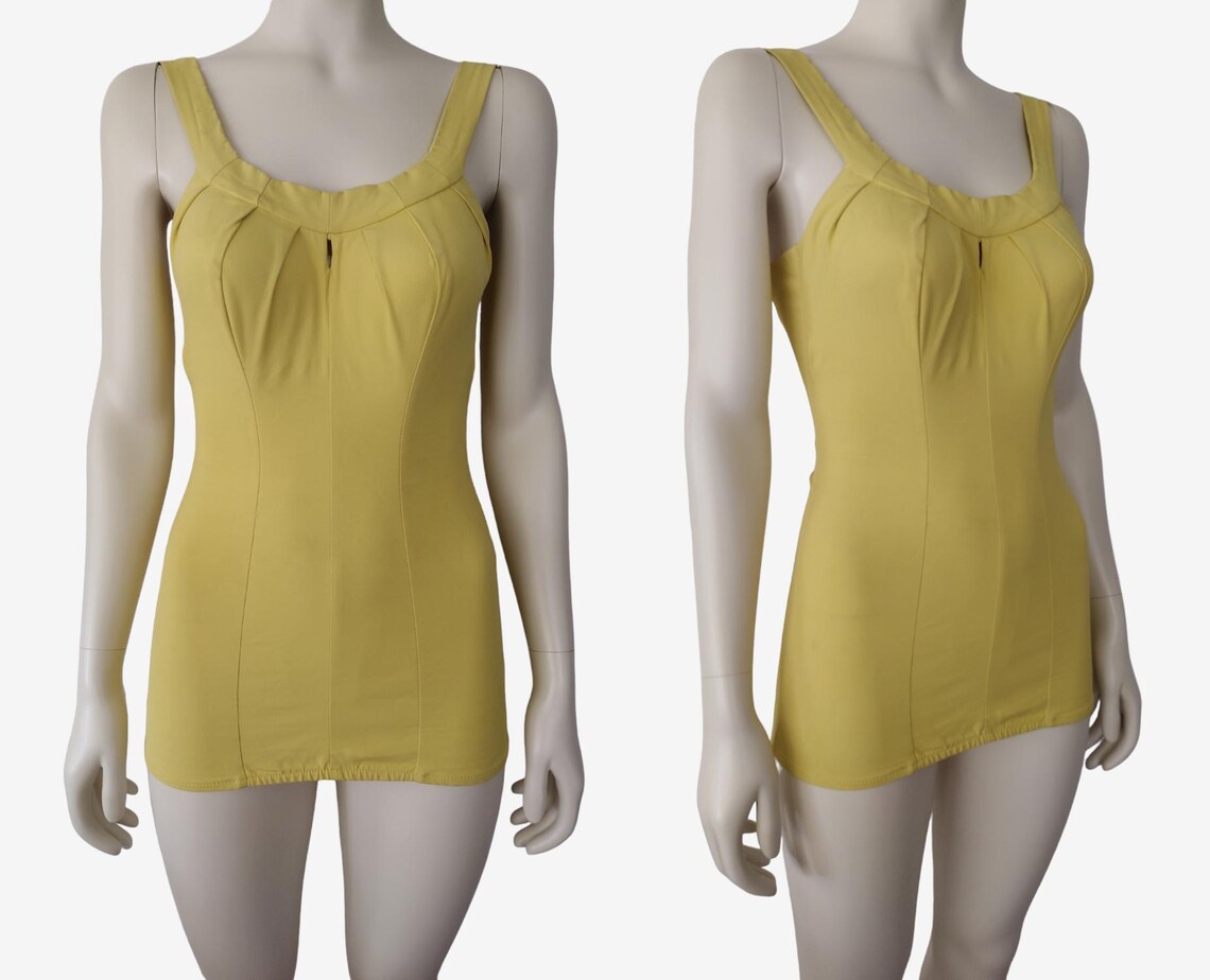 Vintage 1950s Jantzen Vibrant Yellow Open Back Molded Cup Swimsuit ...