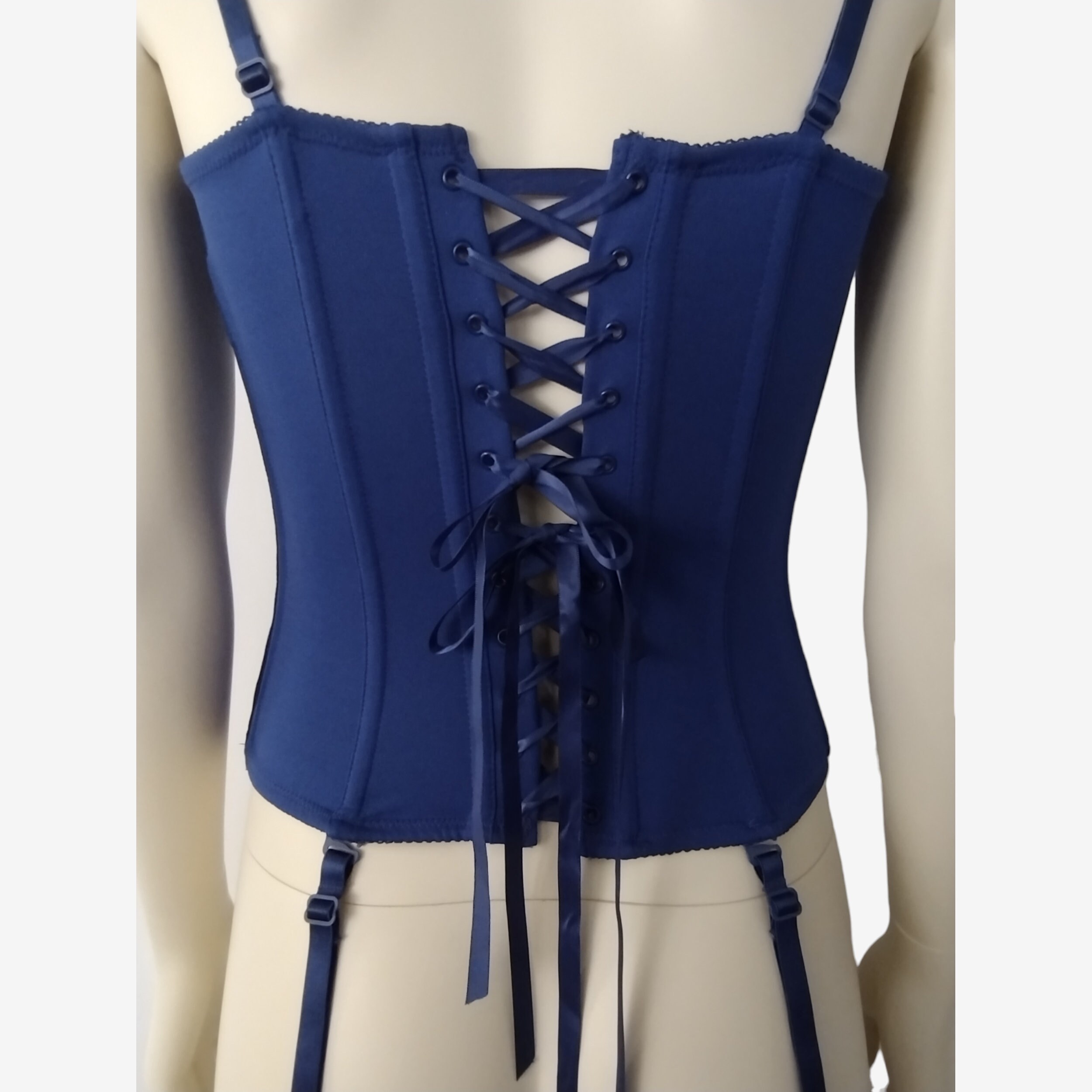 Vintage 1990s Fredericks of Hollywood Blue Satin Embroidered Lace up ...