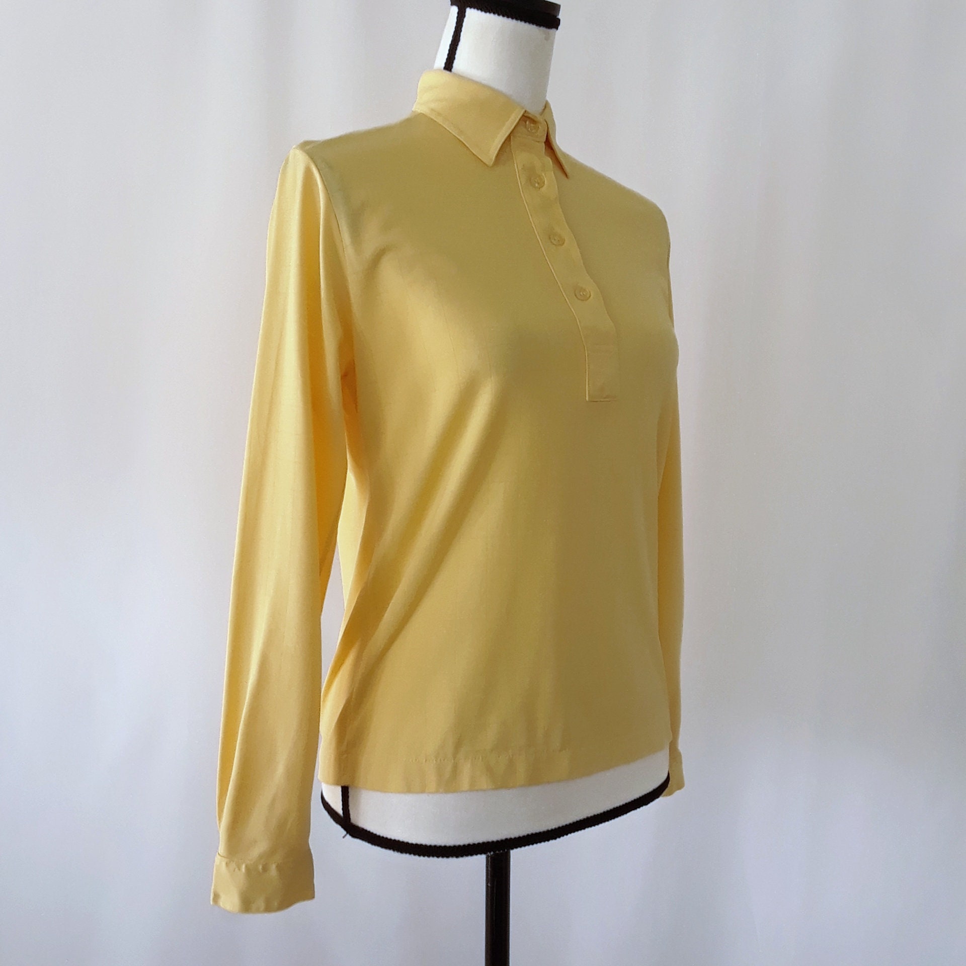 Vintage 1970s Yellow Knit Grid Pattern Collared Blouse - Etsy