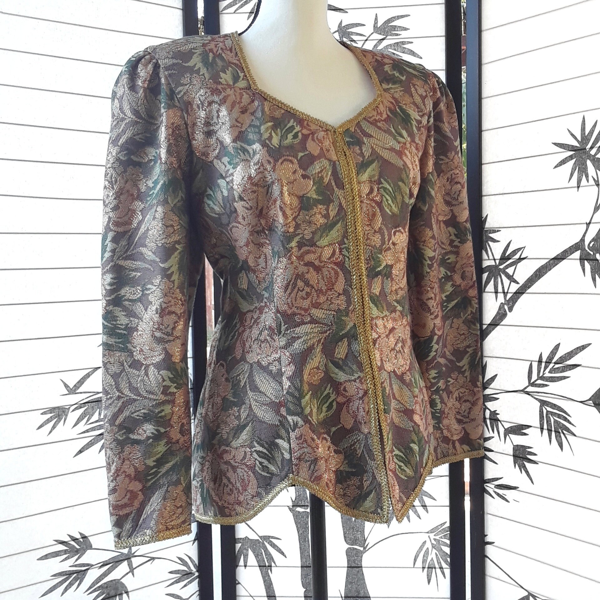 80s/90s Rococo Renaissance Metallic Brocade Zip up Jacket L/XL - Etsy