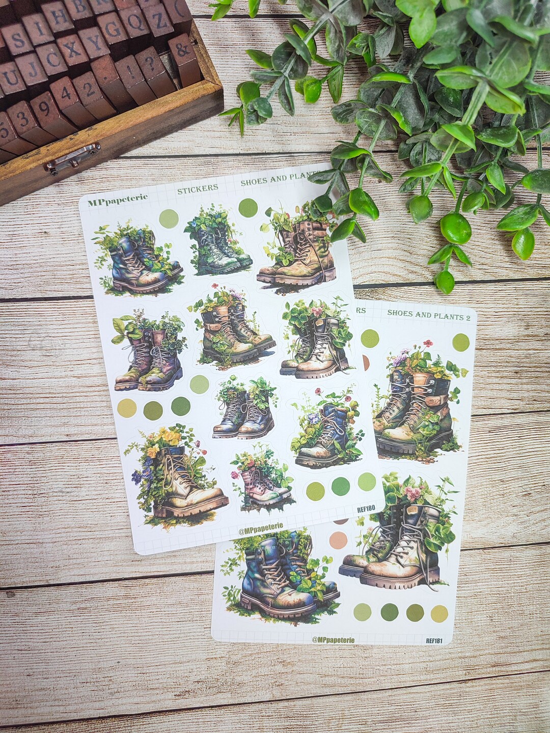 Set of up to 2 Sheets of Shoes and Plants Themed Stickers for Your ...