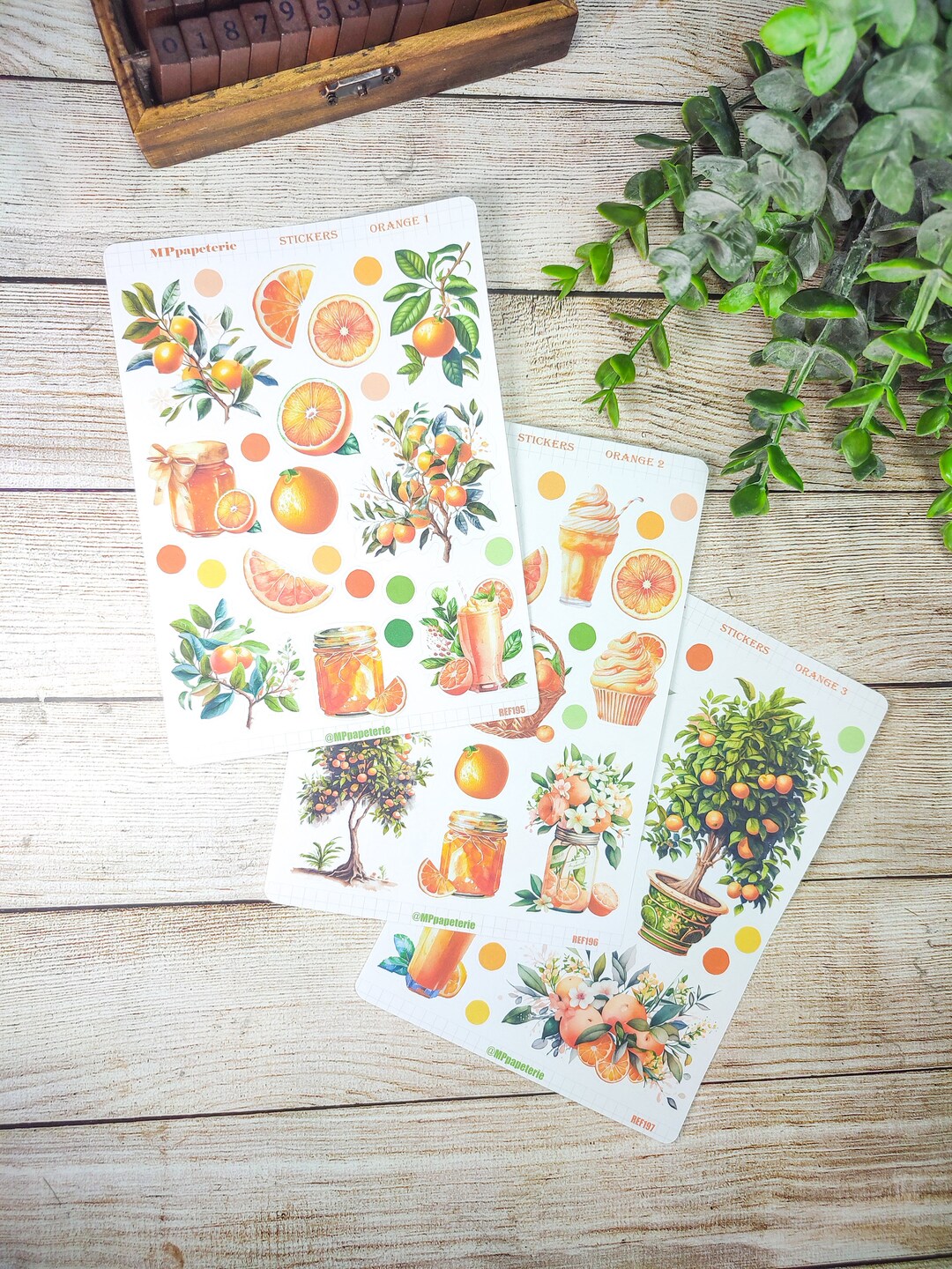 Set of up to 3 Sheets of Orange and Citrus Theme Stickers for Your Bujo ...