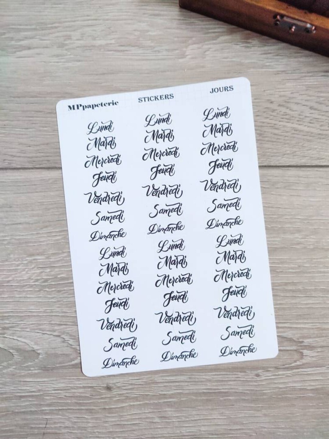 Board of Stickers Theme Day of the Week Calligraphy in French Bullet ...