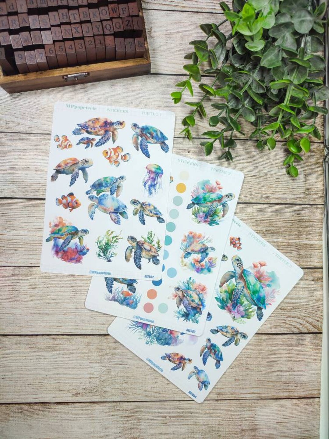 Set of up to 3 Sheets of Sea Turtle Theme Stickers for Bullet Journal ...
