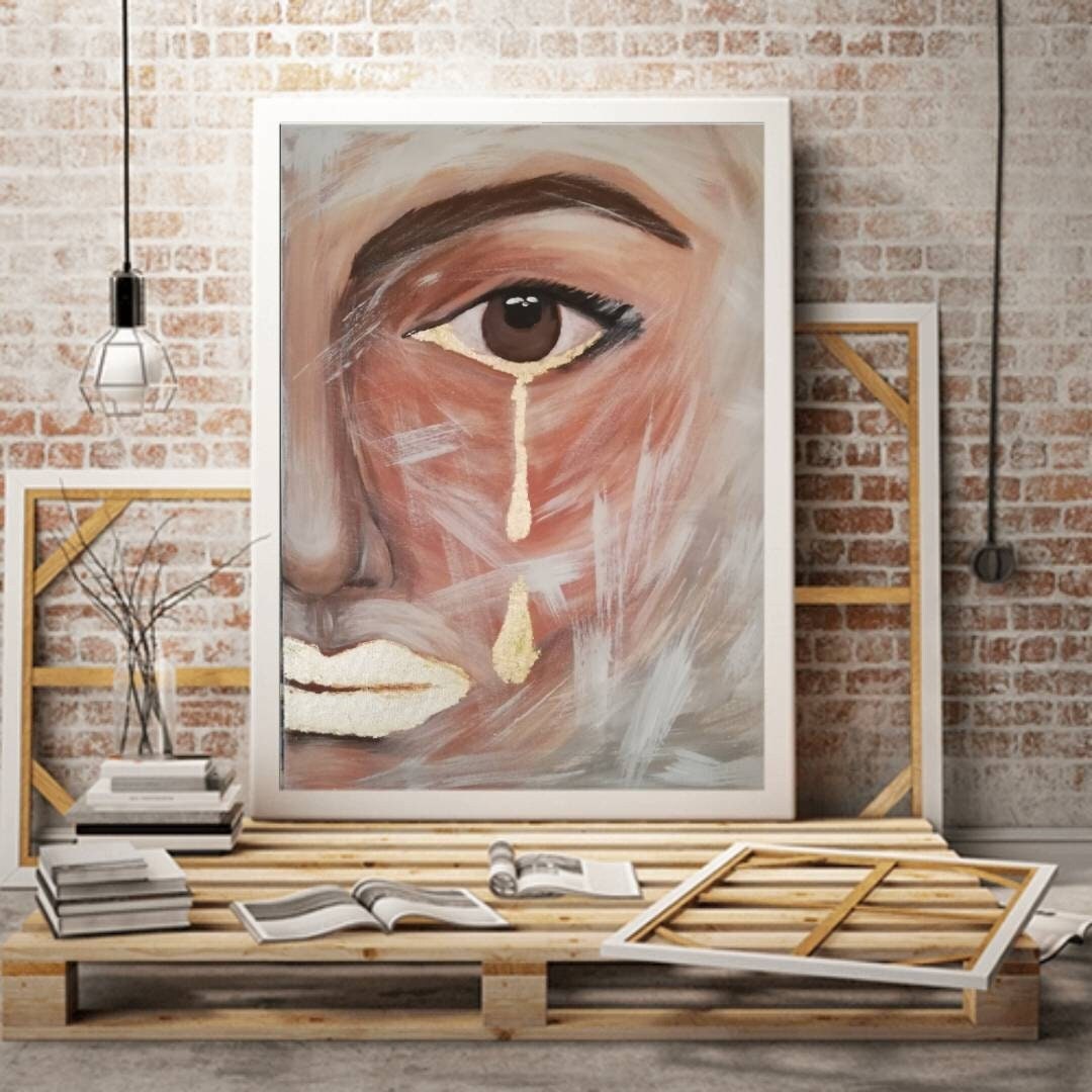 Acrylic Painting of a Woman's Face With Tears, Abstract Painting With ...
