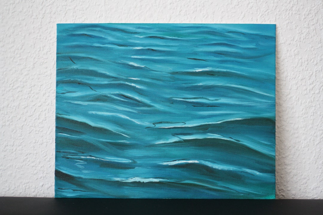 Oil Painting Water Sea, Blue Water Painting, Water Picture, Small ...