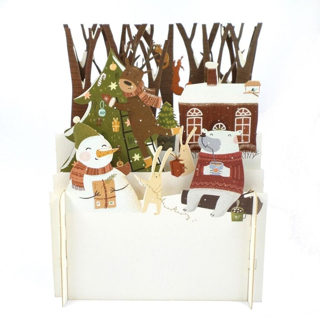3D Pop up Christmas Greeting Card Christmas Tree Snowman and Friends - Etsy