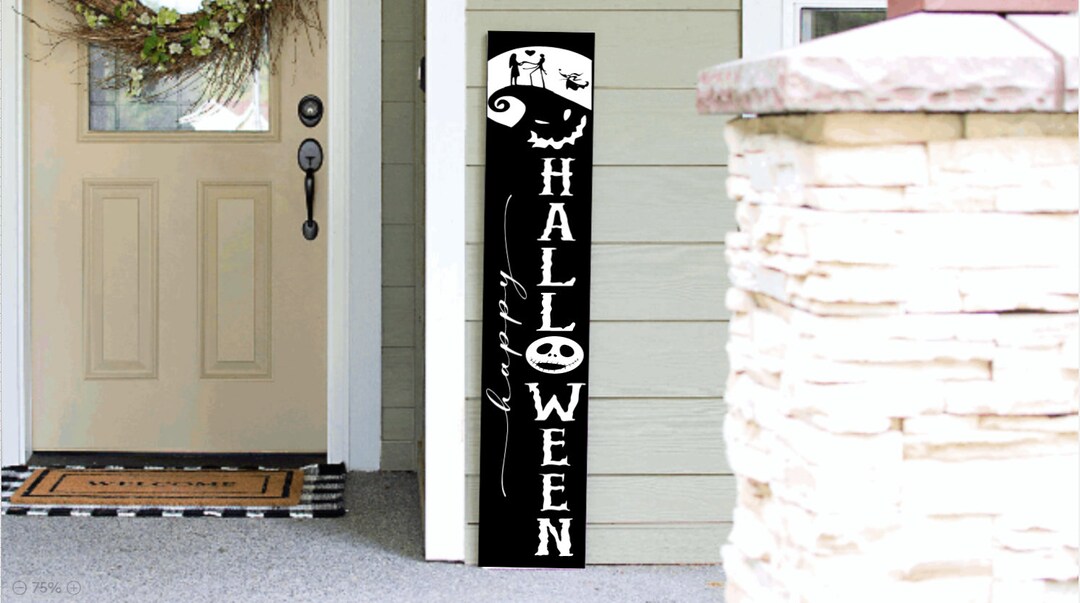 Nightmare Happy Halloween Tall Porch Sign: Handmade Vertical Welcome ...