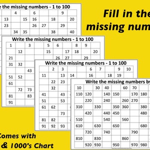 Fill in the Missing Numbers | Missing Numbers 1 to 100 | 1000's Chart ...