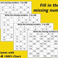 Fill in the Missing Numbers Missing Numbers 1 to 100 1000's Chart Fill ...