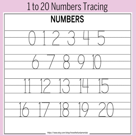 Number Tracing Worksheet 1-20. Printable Trace Numbers. | Etsy