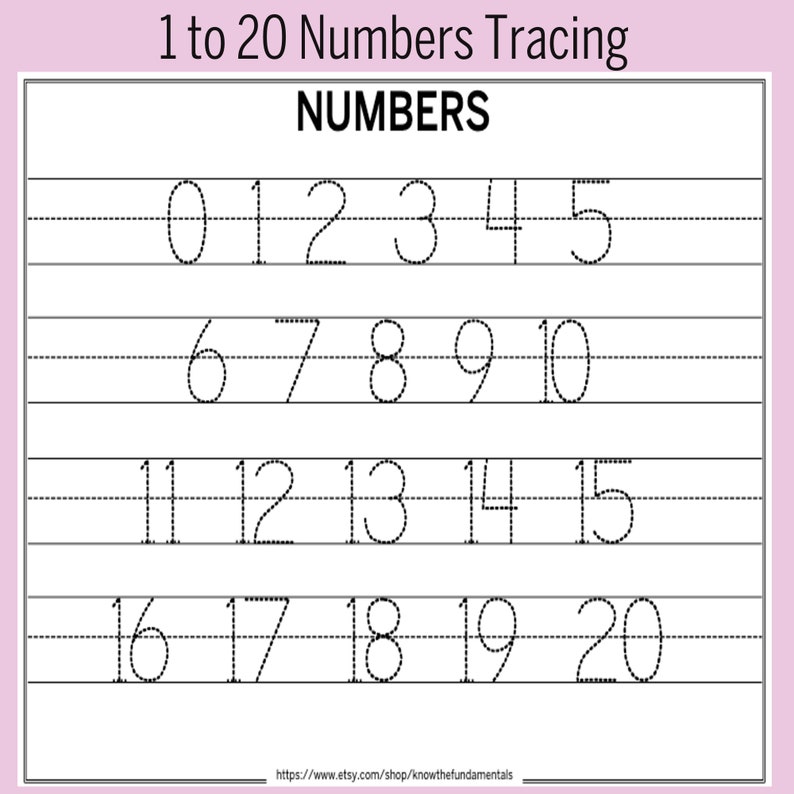Number Tracing Worksheet 1-20. Printable Trace Numbers. Handwriting ...