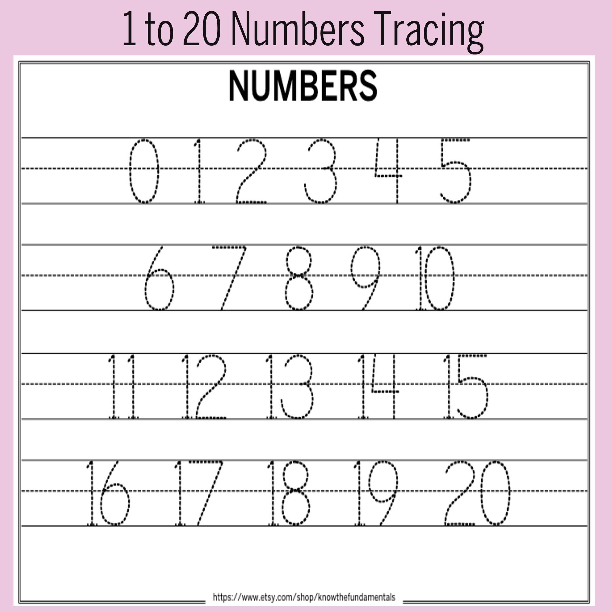 Number Tracing Worksheet 1-20. Printable Trace Numbers. Handwriting ...