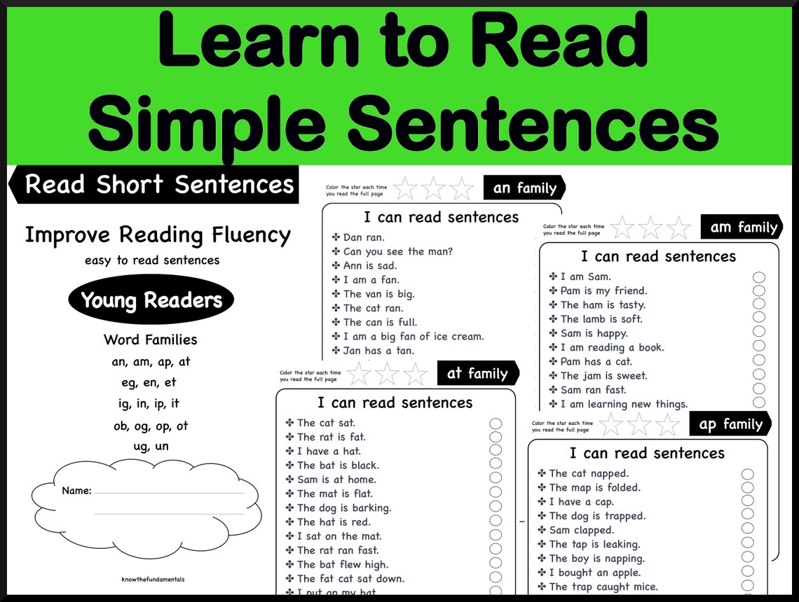 Reading Fluency Improvement | Sentence Reading Practice | Word Family ...