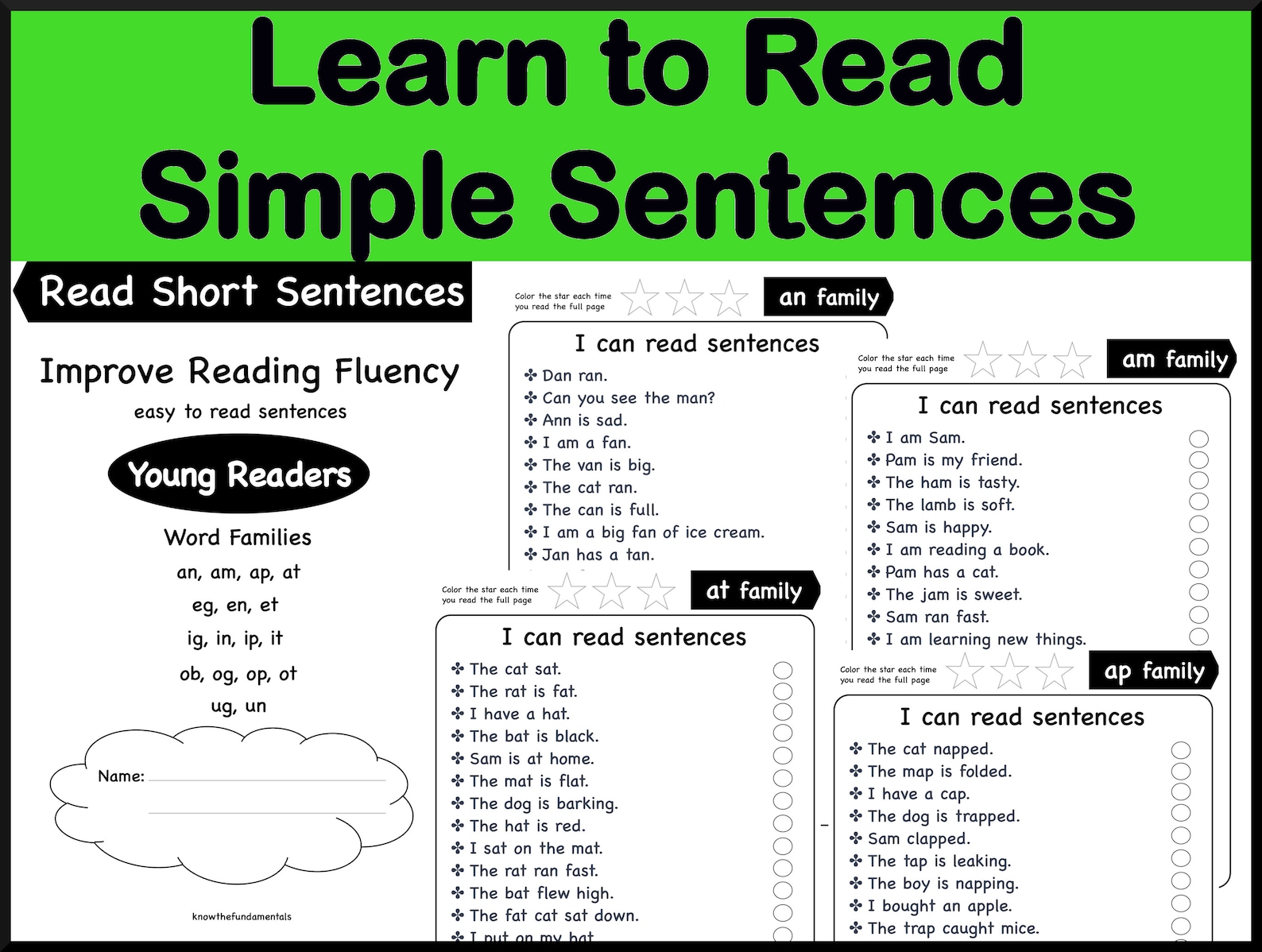 Reading Fluency Improvement | Sentence Reading Practice | Word Family ...
