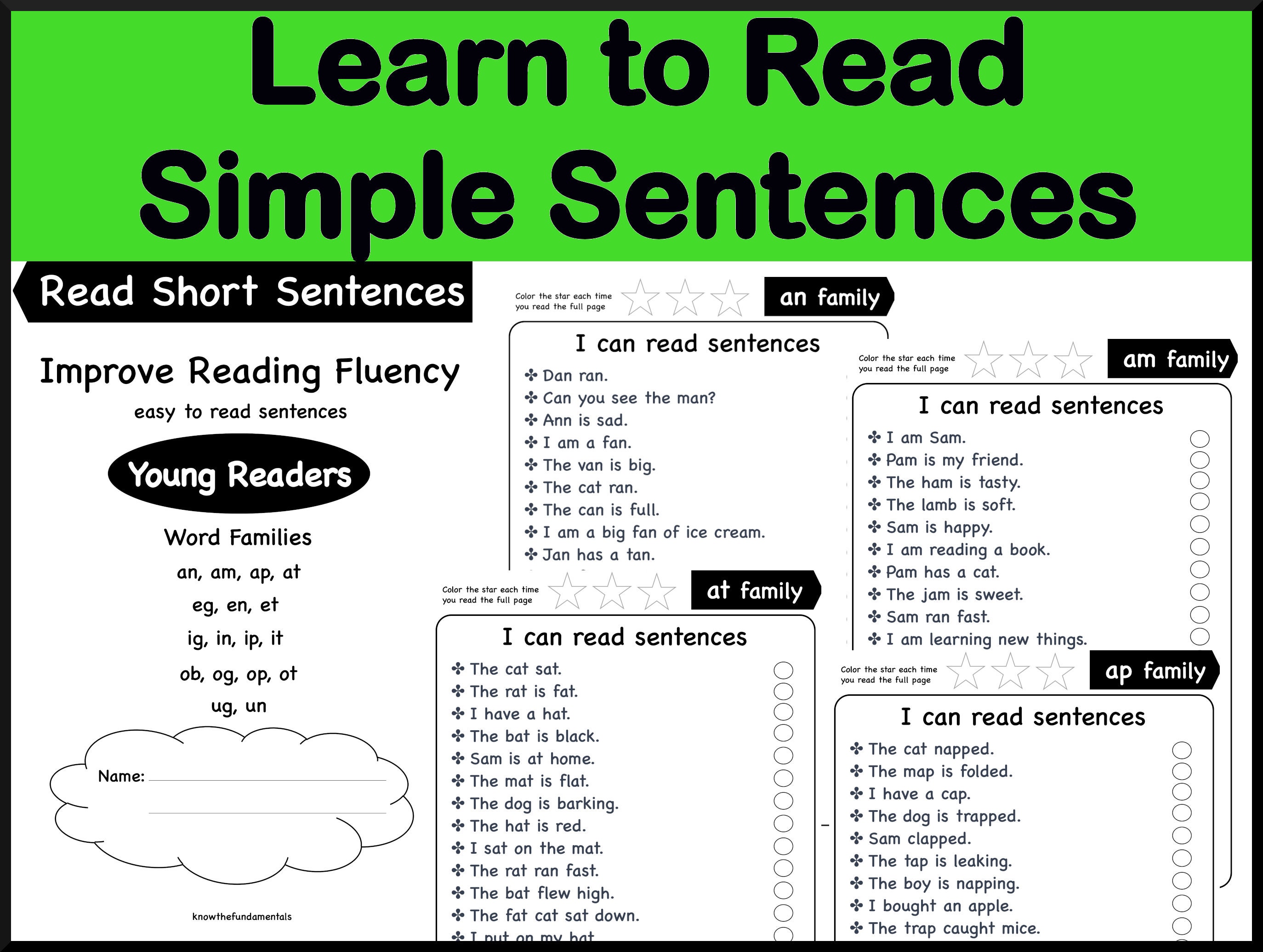 Reading Fluency Improvement | Sentence Reading Practice | Word Family ...