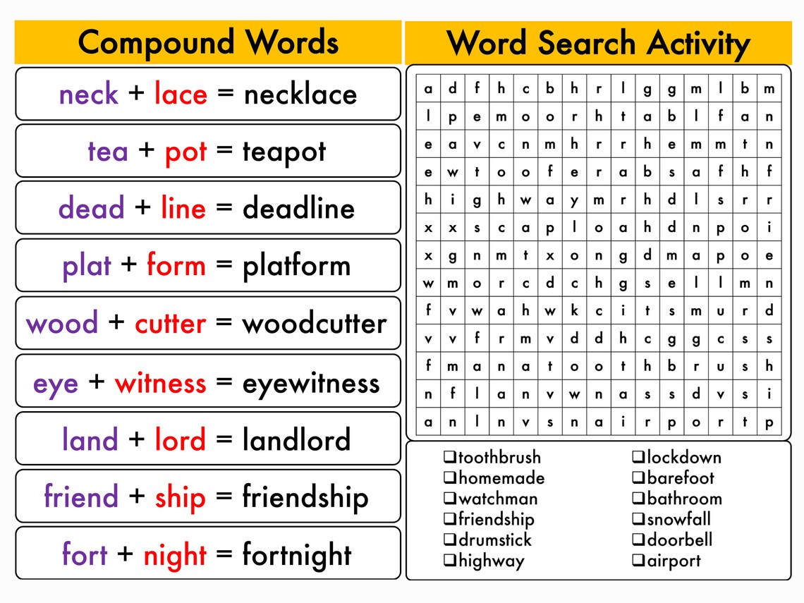 Compound Words Compound Words Activity Compound Words Worksheet for ...