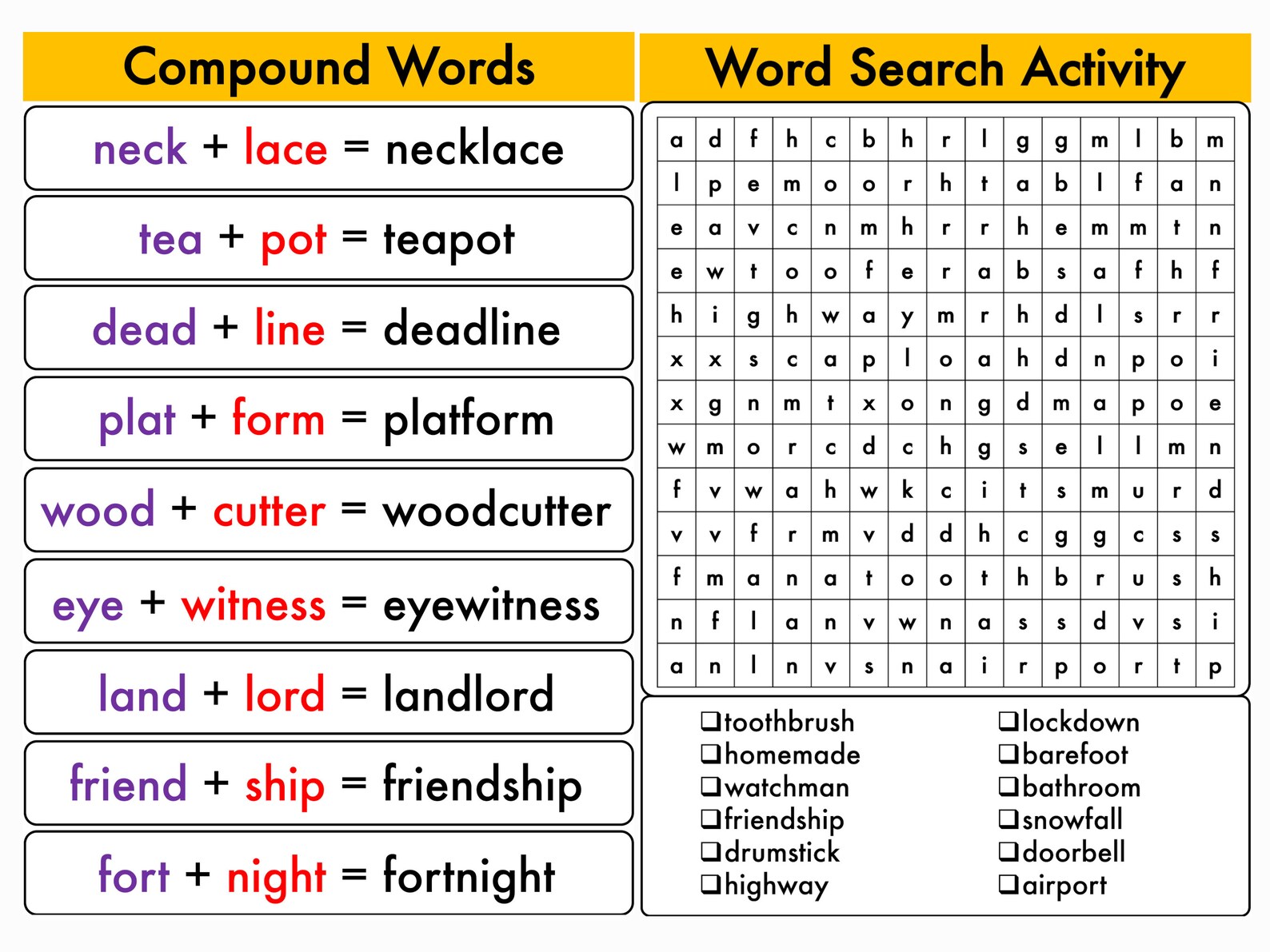 Compound Words Compound Words Activity Compound Words Worksheet for ...