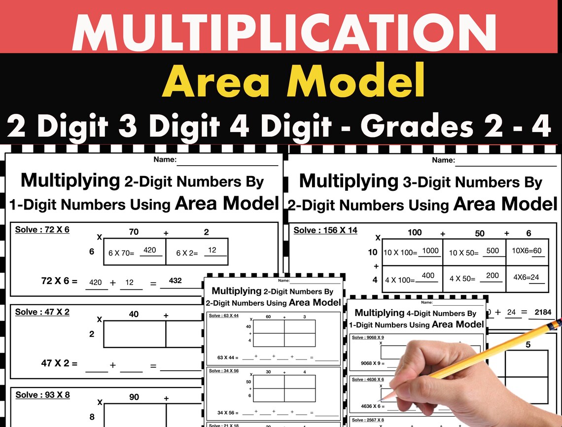 Multiplication Practice Worksheets Area Model Box Method 2nd 3rd 4th ...