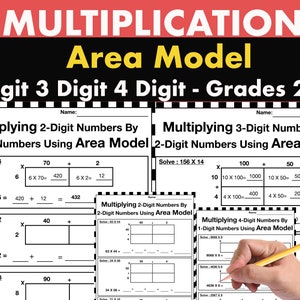 Multiplication Practice Worksheets Area Model Box Method 2nd 3rd 4th ...