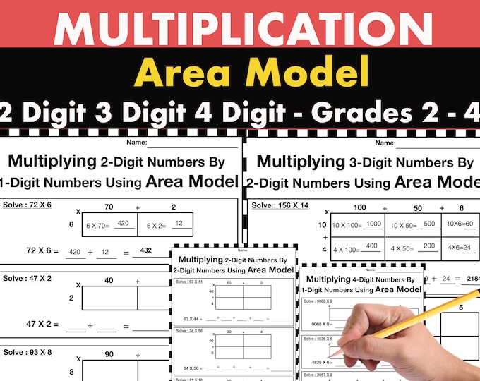 Multiplication Practice Worksheets Area Model Box Method 2nd 3rd 4th ...