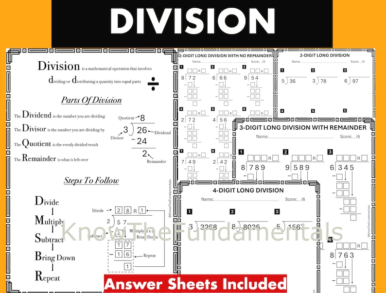 Division Worksheets for 3rd, 4th, and 5th Grade - Short and Long ...
