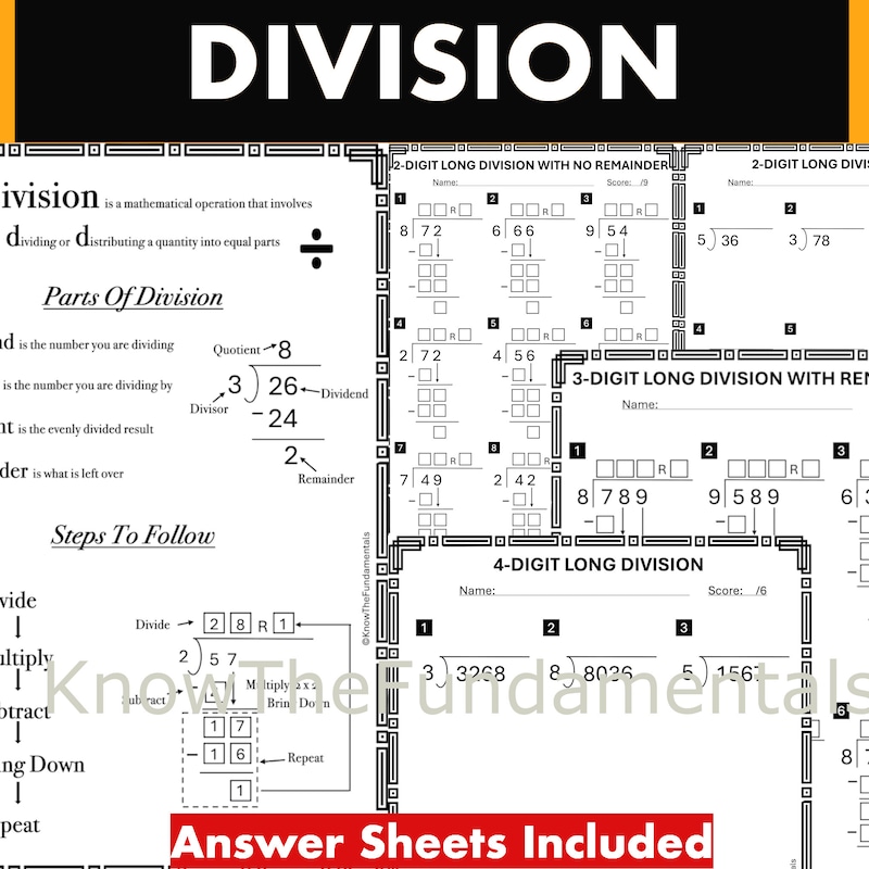 4 Digits Long Division - Etsy