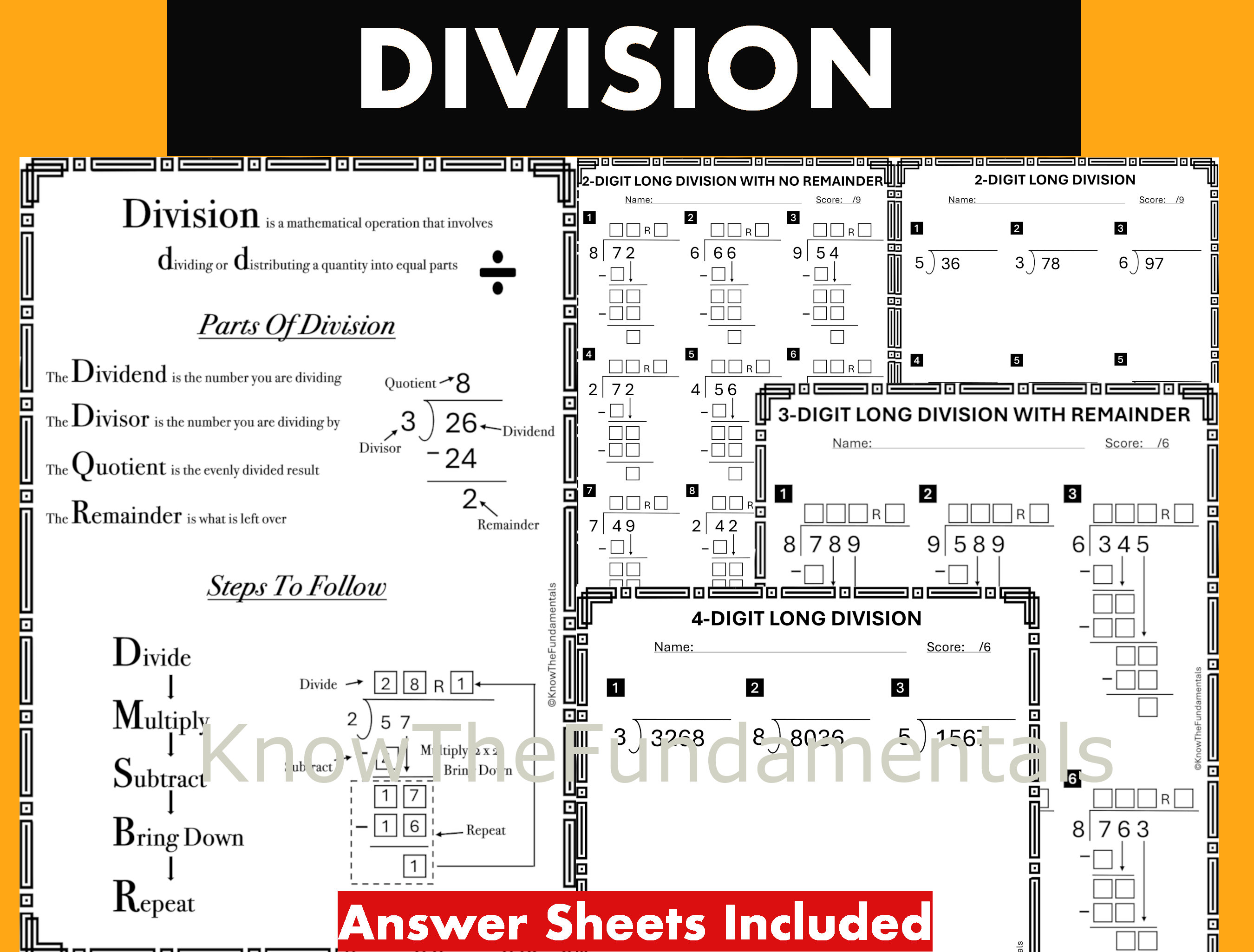 Division Worksheets for 3rd, 4th, and 5th Grade - Short and Long ...