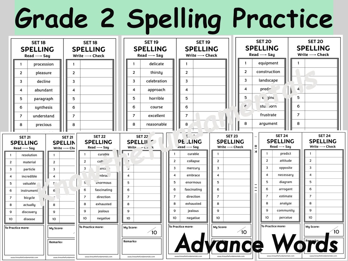 Grade 2 Spelling Vocabulary Year 2 Spelling Words to Practice - Sight ...